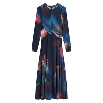 Ted Baker Georii Bedrucktes, Eng Anliegendes Jersey-langarmkleid In Marineblau