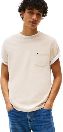 Tommy Hilfiger T-Shirt Manches Courtes Homme Essential avec Poche Poitrine, Ivoire (Newsprint), XXL