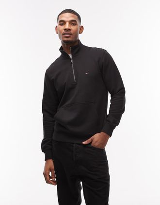 Tommy Hilfiger Essential - Frottee-Sweatshirt in Schwarz mit kurzem Rei&szlig;verschluss
