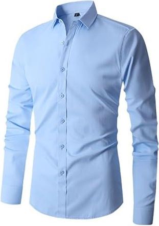 Generic Chemise &eacute;lastique &agrave; manches longues pour homme - Sans repassage - Manches longues - Revers - Couleur unie - Bouton - Chemise l&eacute;g&egrave;re &agrave; manches longues 