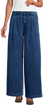 Lands End Leichte Bundfalten-Jeans mit weitem Bein, Damen, Größe:44 regular, Blau, Baumwolle, by Lands End