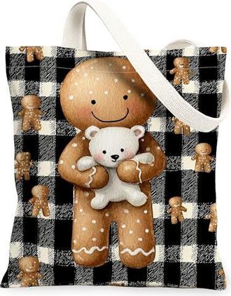 Generic Sacs fourre-tout en toile de pain d&eacute;pices, joli motif de vacances, sacs de courses r&eacute;utilisables, confortables, rustiques, l&eacute;gers et lavables pour les