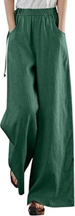 Generic Pantalon d&eacute;t&eacute; ample en lin pour femme - Pantalon taille haute pour femme - Pantalon long baggy &agrave; jambe large avec poches - Pantalon sarouel - Pantalon