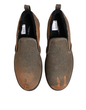 Dolce & Gabbana Mens Brown Cotton Low Top Slip On Sneakers Shoes Co+el+pl