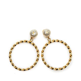 Chanel Large Hoop Faux Pearl Gold Plated Clip On Earrings