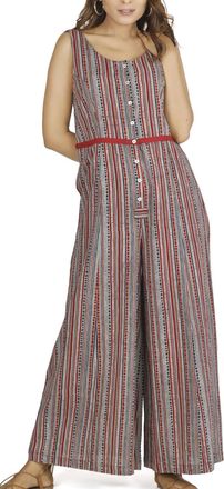 Guru Shop Sommerliche Latzhose, Ethno Style Boho Oversize Einteiler, Blockdruck Overall - Rostrot, Damen, Baumwolle, Size:M