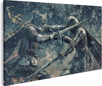 Islandburner Bild auf Leinwand Kämpfende Ritter Mittelalterliches Duell zweier Renaissance Wikinger dramatische Schlacht Bilder Wandbilder Poster