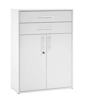 JACK Büroschrank Aktenschrank Mehrzweckschrank | Abschließbar | Dekor | Lichtgrau | BxHxT 80x110x35 cm | 2 Türen | 2 Schubladen