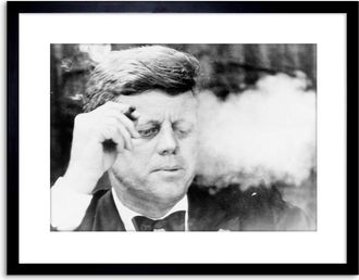 Wee Blue Coo 9x7 VINTAGE PHOTO B&W JFK KENNEDY SMOKING CIGAR FRAMED ART PRINT F97X1714