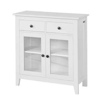 SoBuy FSB05-W Kommode Sideboard K&uuml;chenschrank mit 2 Schubladen und 2 Glast&uuml;ren Flurschrank Wohnzimmerschrank B80XT32XH86cm wei&szlig;