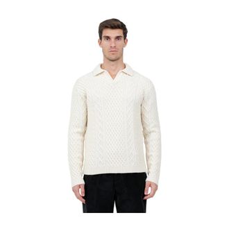 Irish Crone Maglia polo con lavorazione a grechine in cotone - - Knitwear - Herren - Wei&szlig; - M