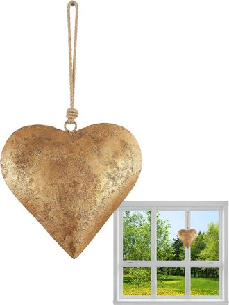 Generic Metall-Wandkunst in Herzform - Goldene Eisenherz-Wanddekoration, Antik-Finish, Herzdekor | rustikale Vintage Herzwanddekoration mit Seil und Glocke f&uuml;