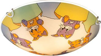 ETC Shop Kinder Zimmer Decken Beleuchtung Glas Lampenschirm Katzen Motive im Set inklusive LED Leuchtmittel