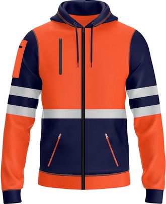 Noroze Herren Kapuzenpullover mit Rei&szlig;verschluss vorne reflektierend hohe Sichtbarkeit Sicherheitsmantel Taschen Sweatshirt Jacke (XXL, Stil 1: Neonorange/Ma