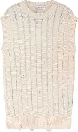 Laneus Homme, Pulls, Beige, Taille: M Tricot d&eacute;lav&eacute; sans manches &agrave; col rond