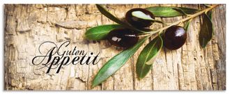 Artland ARTland Spritzschutz K&uuml;chenr&uuml;ckwand aus Alu f&uuml;r K&uuml;che Herd Sp&uuml;le individuelles Ma&szlig; Kr&auml;uter Olive Guten Appetit Olivenzweig Holzoptik Braun H6ZI