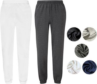 Fruit Of The Loom Herren 2er Jogginghose Set Classic Elastic Leg Jog Pants M L XL XXL 3XL Verschiedene Farbsets & HLKauf-Block (1x Weiss, 1x Dark Heather & 1x HLKauf-Bl