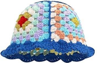 Generic Chapeau &agrave; bord pour homme - Chapeau bob en crochet pour femme - Bonnet tricot&eacute; fait &agrave; la main - Chapeau de plage souple tendance &agrave; rayures florales - 