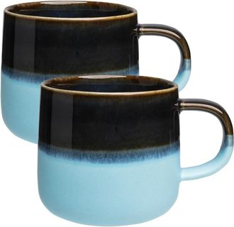 Tranquillo 2er Set Keramik-Tasse für Kaffee, Tee, Kakao Kaffeebecher Kaffeetasse Groß, Cappuccino Tassen Steingut, Teetasse mit Henkel, Farbe: Blau 390 ml