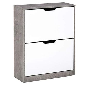 HOMCOM Meuble &agrave; Chaussures Meuble dentr&eacute;e Placard de Rangement, 2 Portes abattantes, 62,5 x 26 x 81 cm, Gris et Blanc