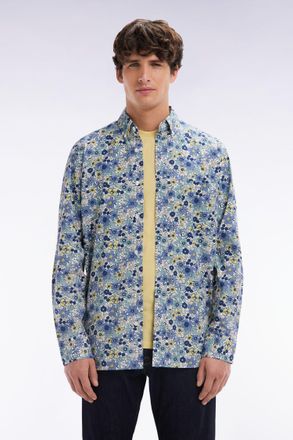 Eden Park Chemise En Popeline De Coton Grise Imprim&eacute; Floral Coupe Droite
