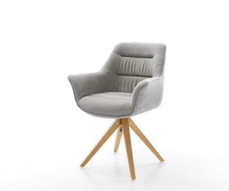 DELIFE Drehstuhl Kaira-Flex Strukturstoff Soft Grau Holzgestell kantig Natur 360&deg; drehbar, Esszimmerst&uuml;hle