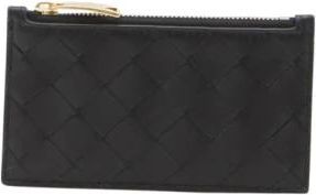 Bottega Veneta Femme, Accessoires, Noir, Taille: ONE Size Porte-cartes zipp&eacute; Intrecciato