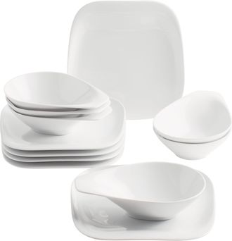 Kahla 150625A90015C Elixyr Tafelservice 12tlg. |eckiges Geschirrset füt 6 Personen aus Porzellan