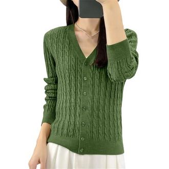Generic Femmes Mode Cachemire Cardigan Manches Longues Tricot&eacute; Boutonn&eacute; Pull Col V Boutonn&eacute; Top, vert, Taille XL