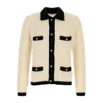 Ernest W. Baker Stretch H&auml;kel-Cardigan - - Knitwear - Herren - Wei&szlig; - M