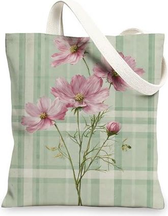 Generic Sacs fourre-tout en toile florale, sacs à provisions réutilisables, élégants et légers et lavables avec bandoulière en toile, vert, 13x15 Inch