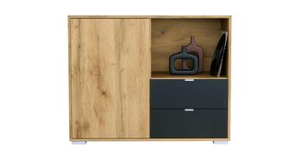 Vladon Kommode Milano, Sideboard mit 1 T&uuml;r Eiche Evoke und 2 Schubladen Schwarz matt, Made in Germany, Korpus Eiche Evoke (103 x 83 x 37 cm)