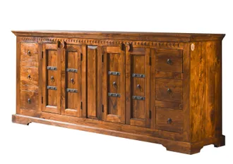 Massivmoebel24 Credenza In Legno Di Acacia 212x50x92 Miele Dorato Laccato Oxford 0414