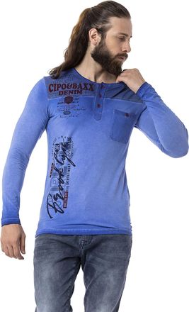 Cipo & Baxx Herren Sweatshirt CL527 Blau - Stylischer Pullover im Modernen Streetwear Look mit Rundhals & Print - Bequemer Sweater f&uuml;r Alltag, Freizeit & Party - 