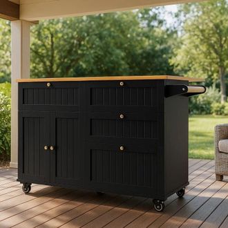 Urban Meuble Urban Meuble - Tables dext&eacute;rieur chariot de cuisine noir scandinave extensible avec roulettes