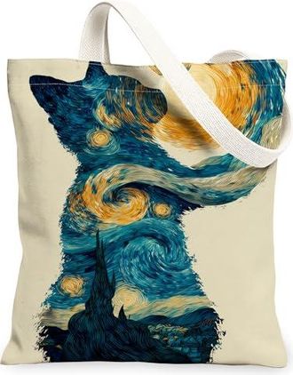 Generic Sac fourre-tout en toile artistique pour chien, motif nuit &eacute;toil&eacute;e, sacs de courses r&eacute;utilisables, style vintage, l&eacute;ger et lavable, multicolore, 13x15