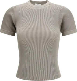 Rier Kurz&auml;rmeliges geripptes Seiden-T-Shirt - - Tops - Damen - Beige - S