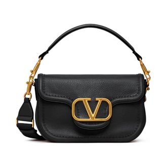 Valentino Garavani Schwarze geh&auml;mmertes Leder Crossbody Bag - - Bags - Damen - Schwarzk - ONE SIZE