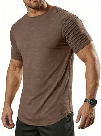 Coofandy T-Shirt &agrave; Manches Courtes pour Homme Col Rond Shirt Raglan Long Sport Shirts Course Pied S&eacute;chage Rapide Brun L