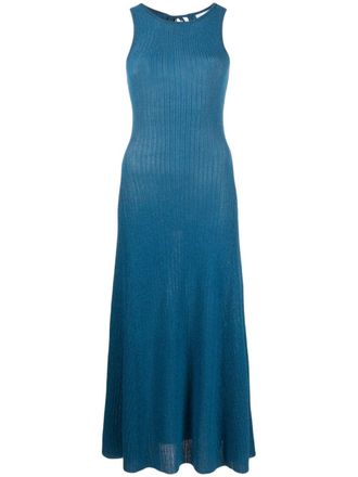 Ganni robe nervur&eacute;e &agrave; effet m&eacute;tallis&eacute; - Bleu