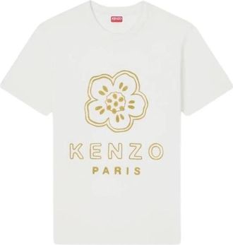Kenzo Homme, Tops, Blanc, Taille: XL T-Shirt en coton avec logo floral Paris