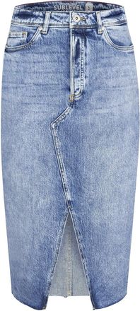Sublevel Damen Midi Jeans Rock LSL-459 Damenrock mit Schlitz Middle Blue Denim M303 L