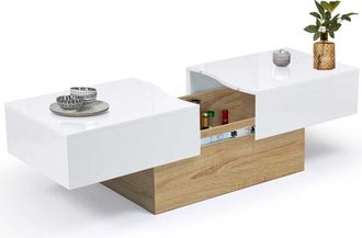 IDMarket Idmarket - Rechteckiger, ausziehbarer Couchtisch marta aus Buchenholzimitat und Weiß