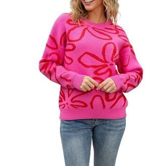 Generic Pull pour femme en tricot c&ocirc;tel&eacute; doux et confortable col rond manches longues coupe ample d&eacute;contract&eacute; pour le quotidien, le style urbain, les rendez-v
