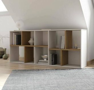 Dmora B&uuml;cherregal Orne, B&uuml;roregal, Mobiler Buchhalter, B&uuml;cherbrett, 78x36 h183 cm, Eiche und Wei&szlig;