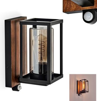 HOFSTEIN Außenwandleuchte Portalis, Außenleuchte mit Bewegungsmelder aus Metall/Glas in Schwarz-Braun/Rauchfarben, moderne Wandlampe für Terrasse/Hof/Eingangsb