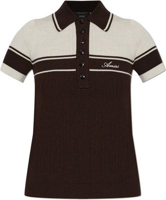 Amiri Femme, Pulls, Brun, Taille: 40 FR Polo en laine avec logo brod&eacute;