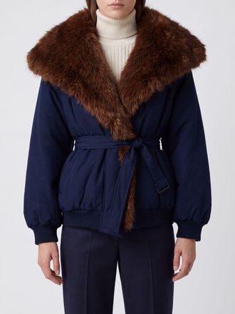 Eleh Veste courte style robe en fausse fourrure avec ceinture et col marin