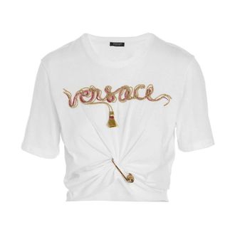 Versace Safety Pin Logo T-Shirt - - Tops - Damen - Wei&szlig; - XS