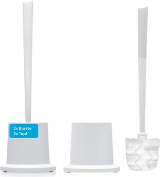 Sauba Toilettenbürste LOOWY Highline mit Halter weiß | 2er Pack Toilettenbürstenhalter | Klobürste mit Halterung für WC & Bad | hygiensich & reinigungsstark